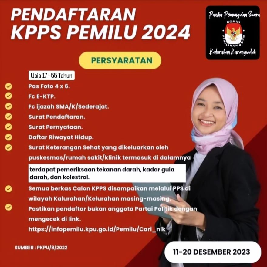 Persyaratan menjadi Calon Anggota KPPS Pemilu 2024 - Kalurahan KARANGWULUH